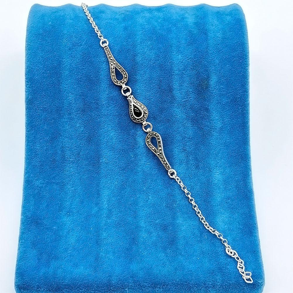 Lale Model Oltu Taşı İşçilikli 925 Ayar Gümüş Bileklik