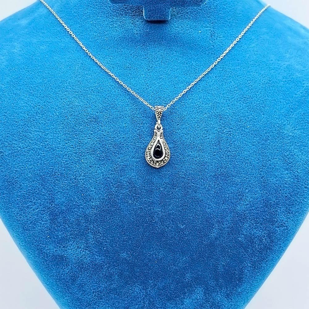 Lale Model Oltu Taşı İşçilikli 925 Ayar Gümüş Kolye